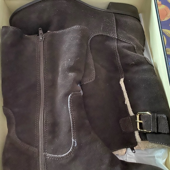 Talbots | Shoes | Talbots Midcalf Brown Suede Boots Wshearling Trim ...